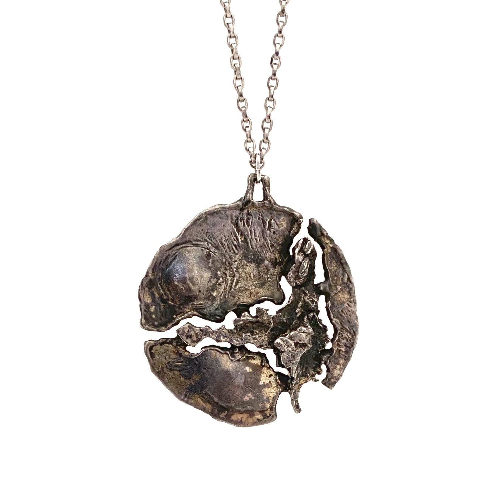 Guy Vidal brutalist pierced pewter round pendant necklace ~ fairly sca ...