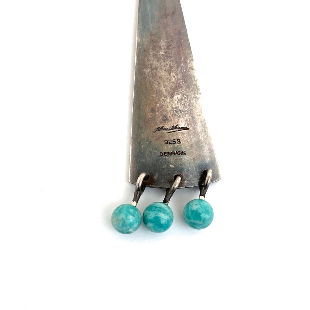 Hans Hansen extra long silver & amazonite kinetic pendant ~ scarce ...