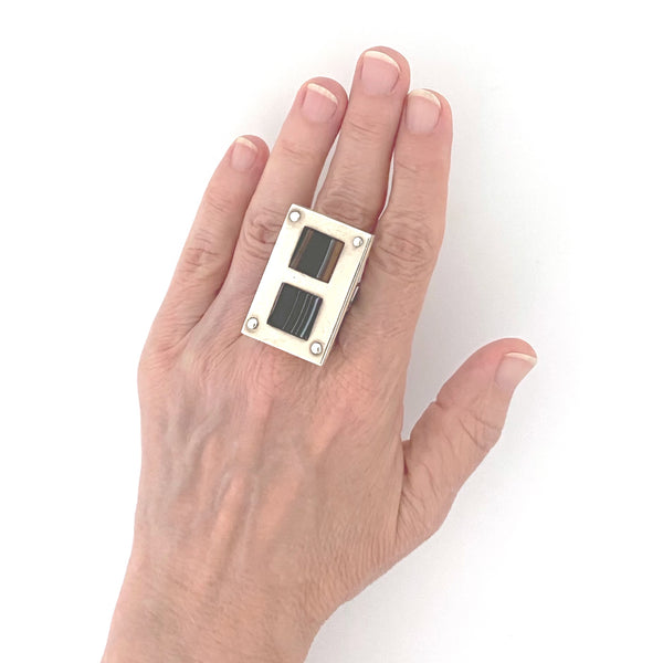 vintage silver & banded agate extra large Constructivist ring ~ studio ...