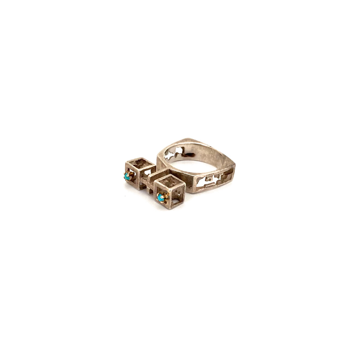 vintage silver & turquoise Modernist ring ~ gold mounts – Samantha ...