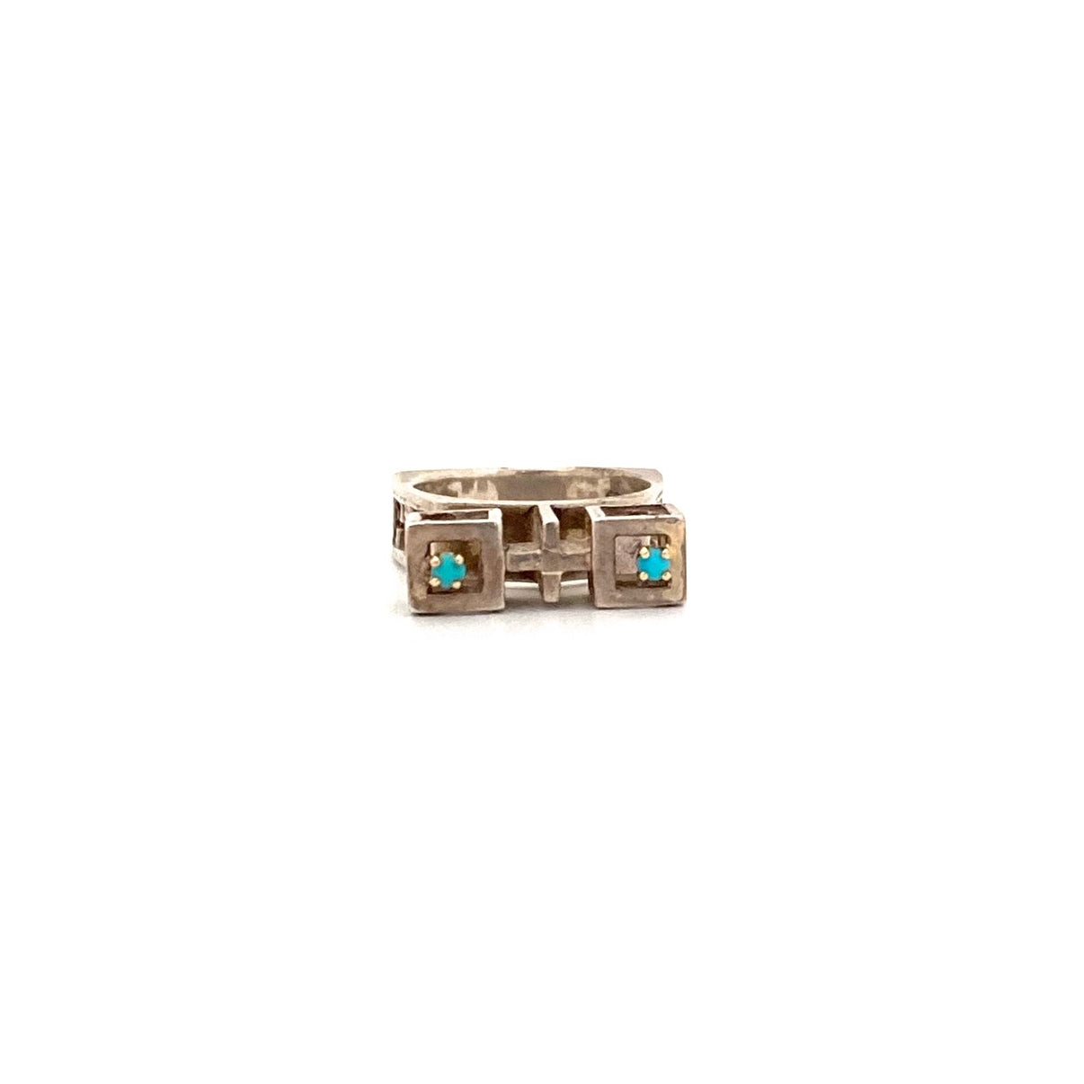 vintage silver & turquoise Modernist ring ~ gold mounts – Samantha ...