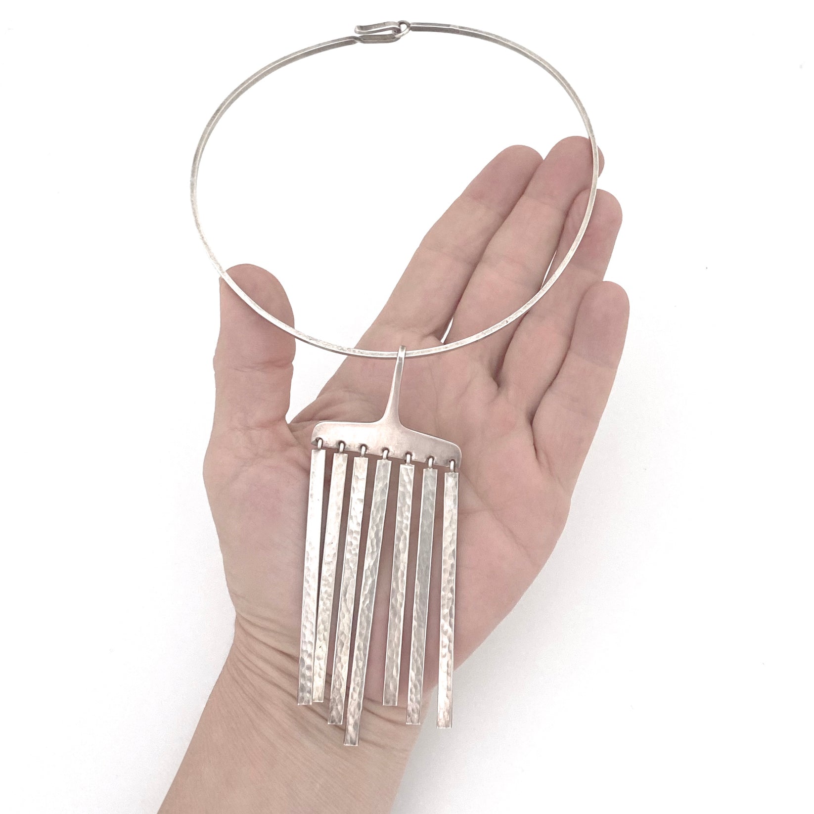 Hans Hansen large kinetic hammered silver kinetic pendant ~ Bent Gabri ...