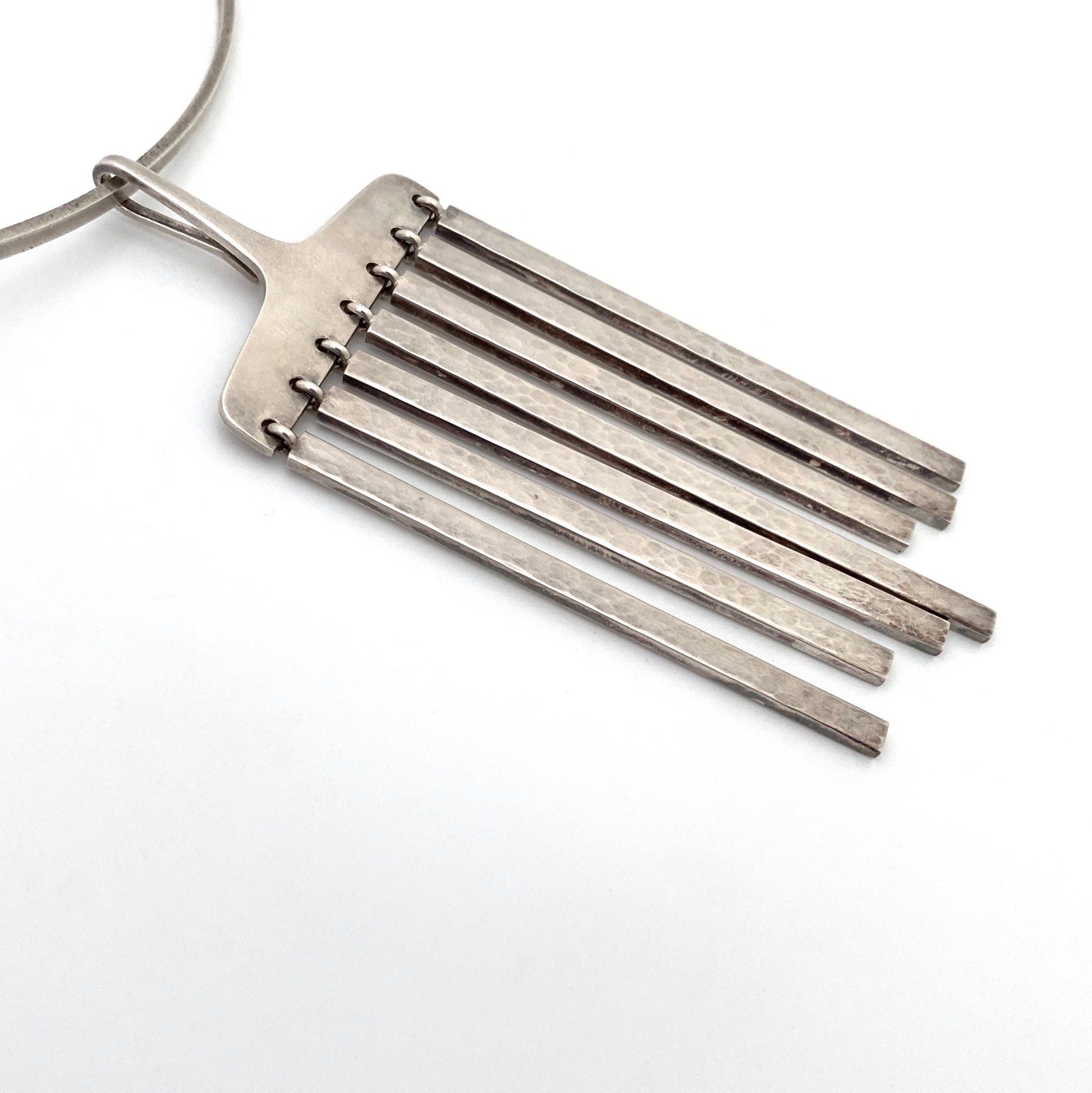 Hans Hansen large kinetic hammered silver kinetic pendant ~ Bent Gabri ...
