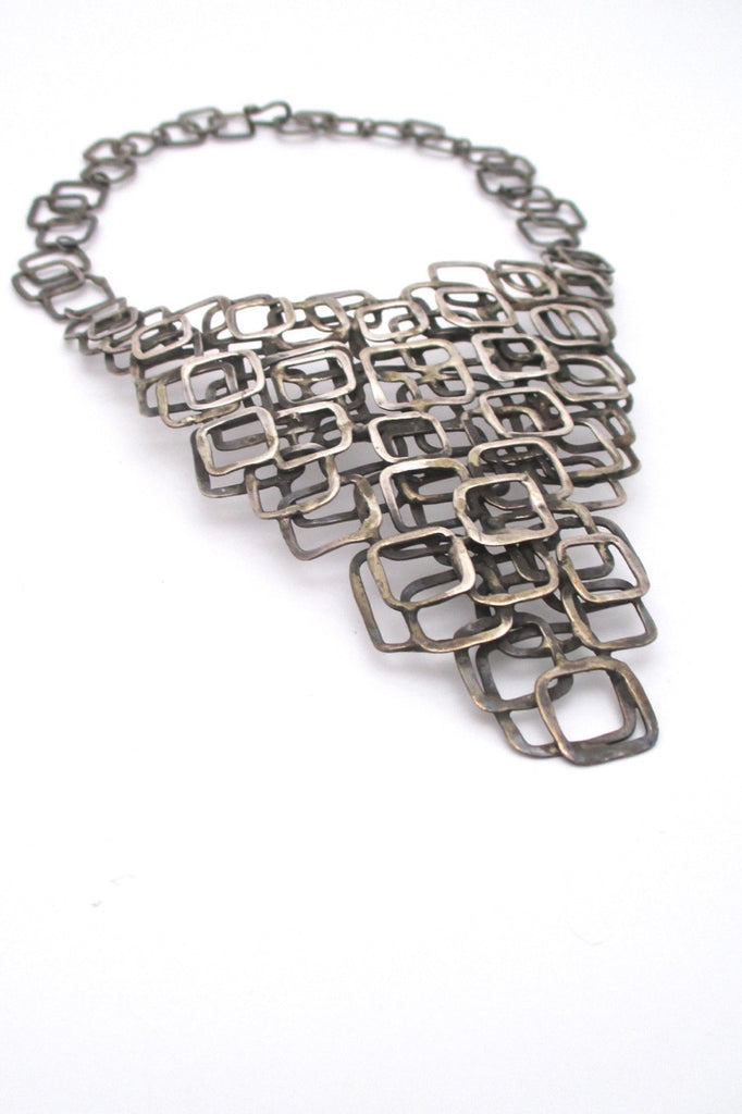 studio made sterling silver large 'layered squares' neck piece - signe ...